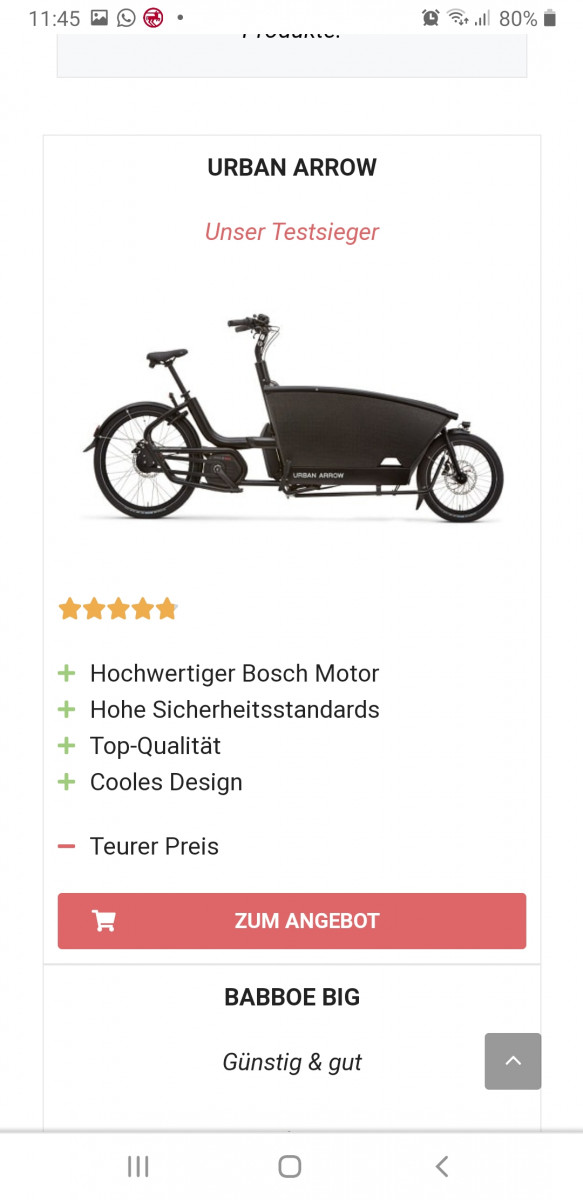 Elektrisches Lastenrad urban arrow active family line plis auf ...